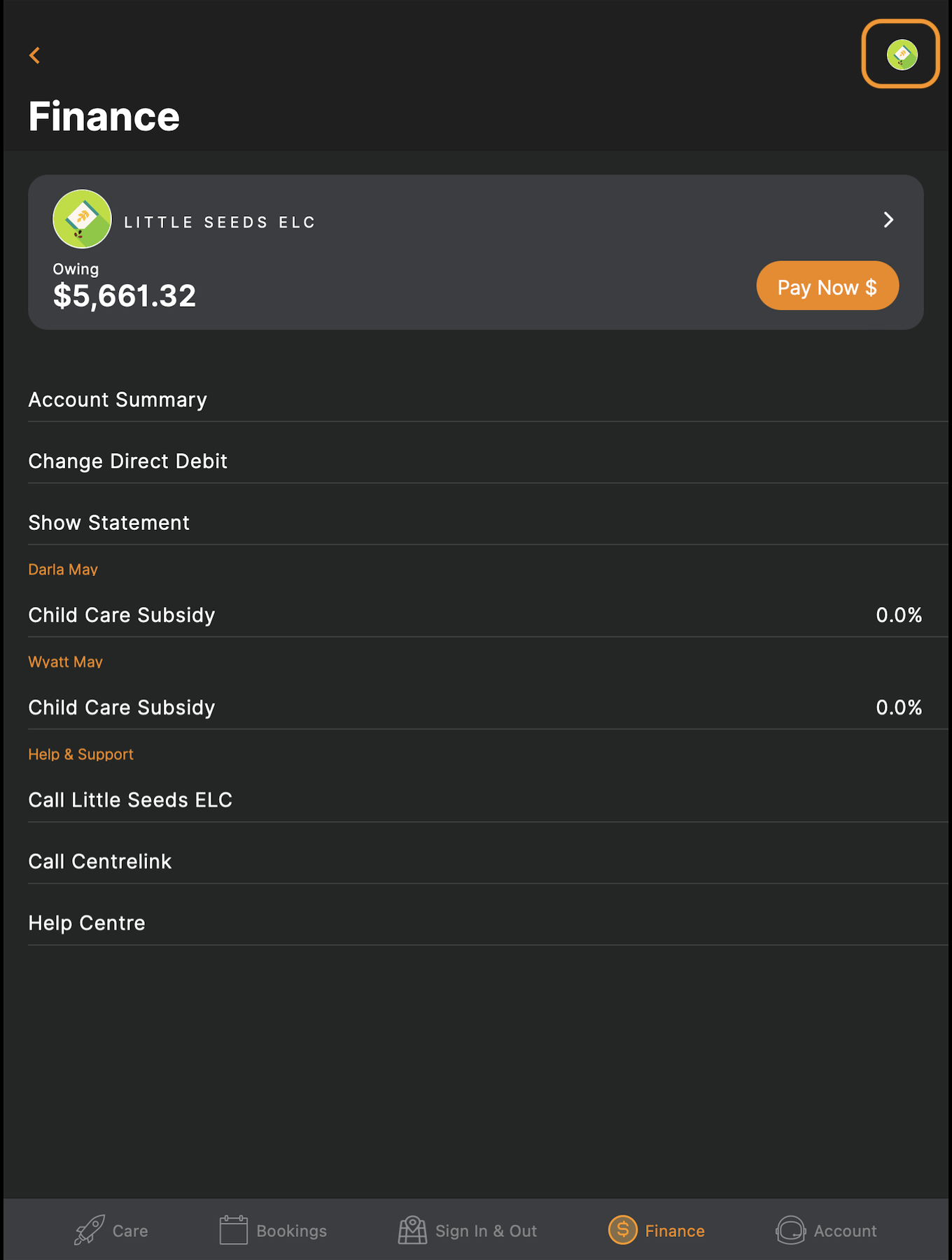 Home App: Account Summary