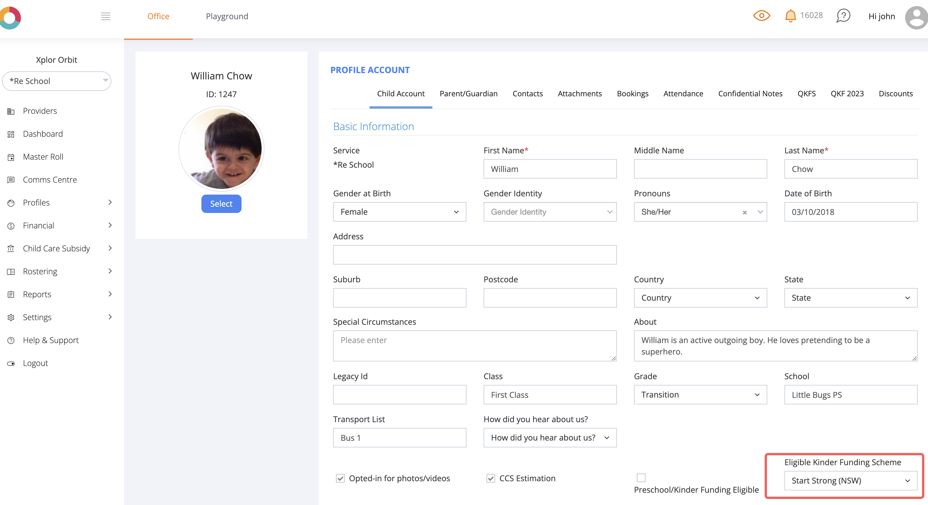 Office: Child Profile