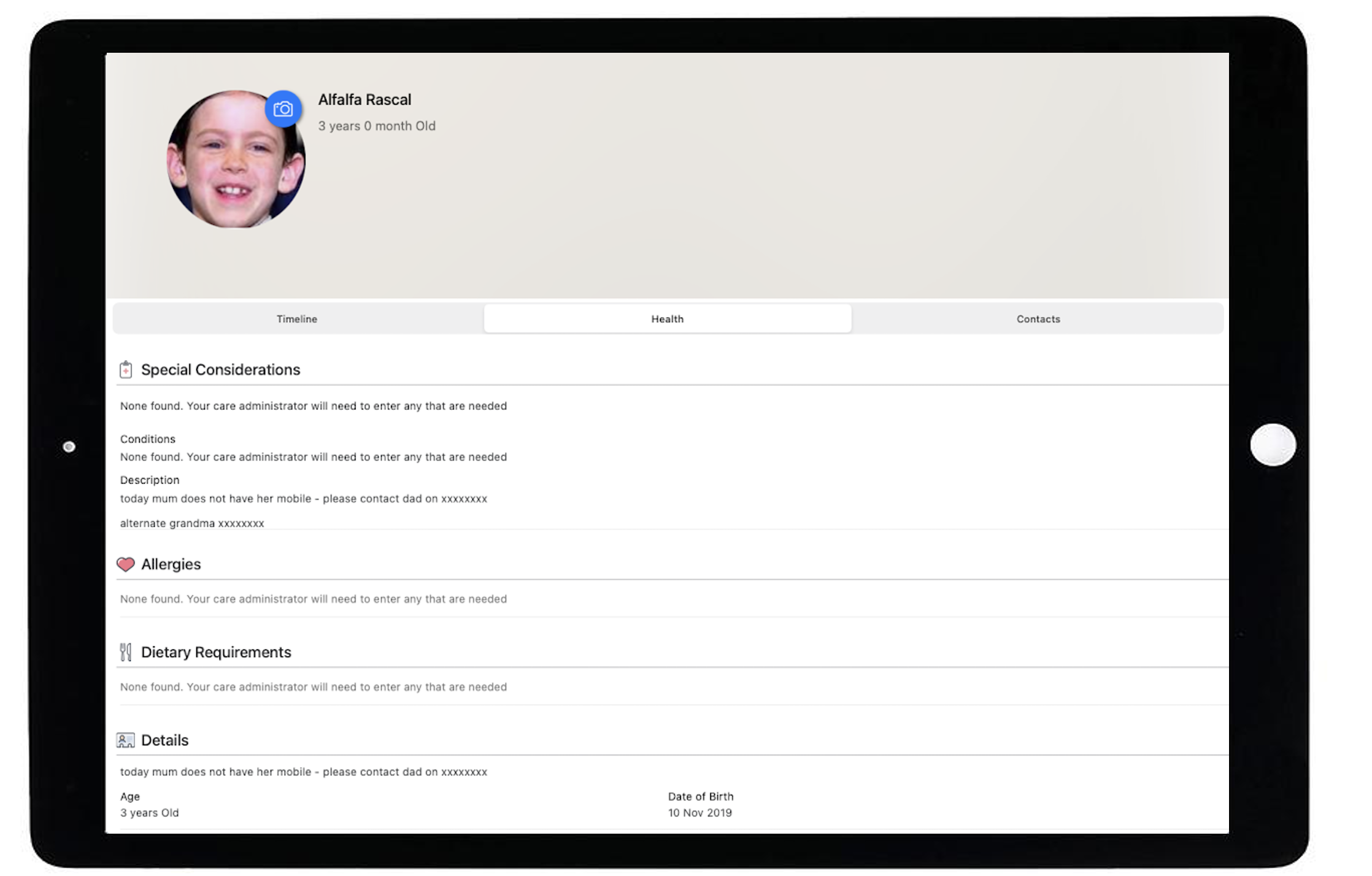 Playground App: Child Details