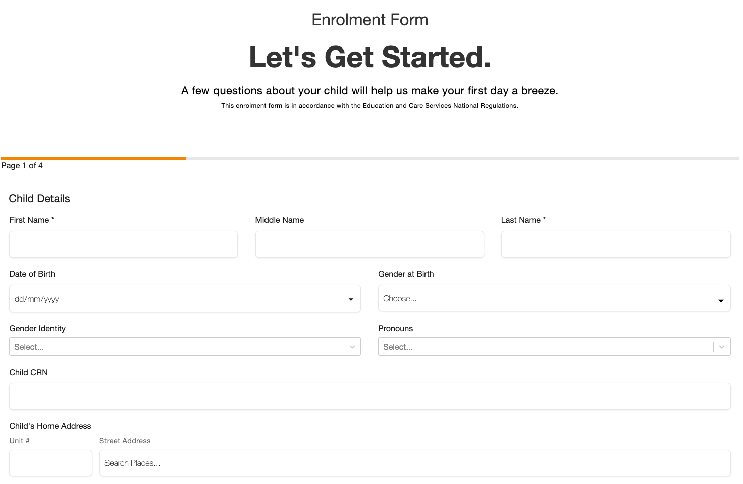 Home: Digital Enrolment Form