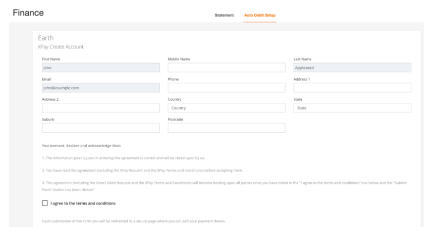 Home: Adding Bank Details