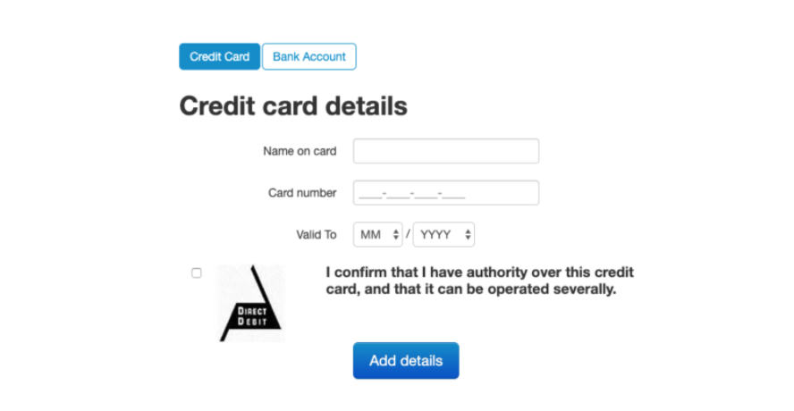 Home: Adding Bank Details